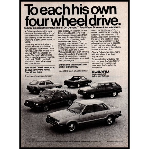 Subaru | Art | 984 Subaru 4wd Four Wheel Drive Car Lineup Vintage Print ...